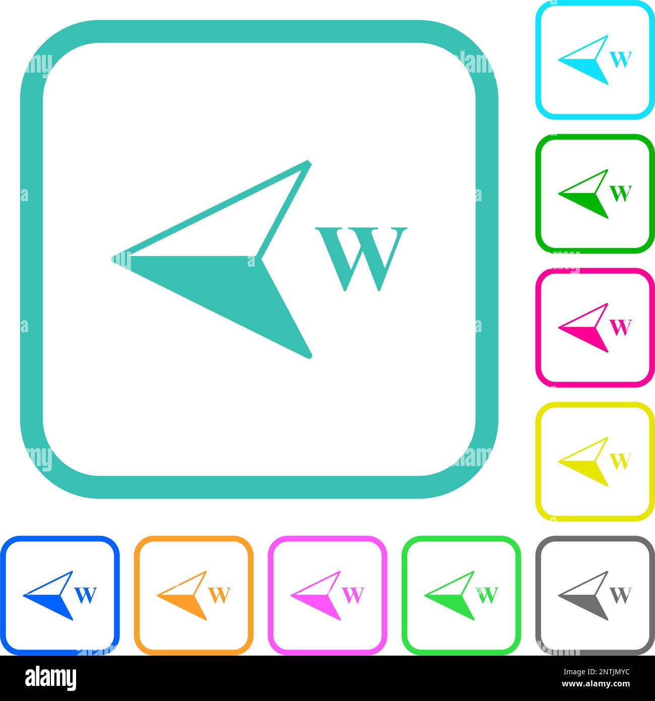 West compass direction vivid colored flat icons in curved borders on ...