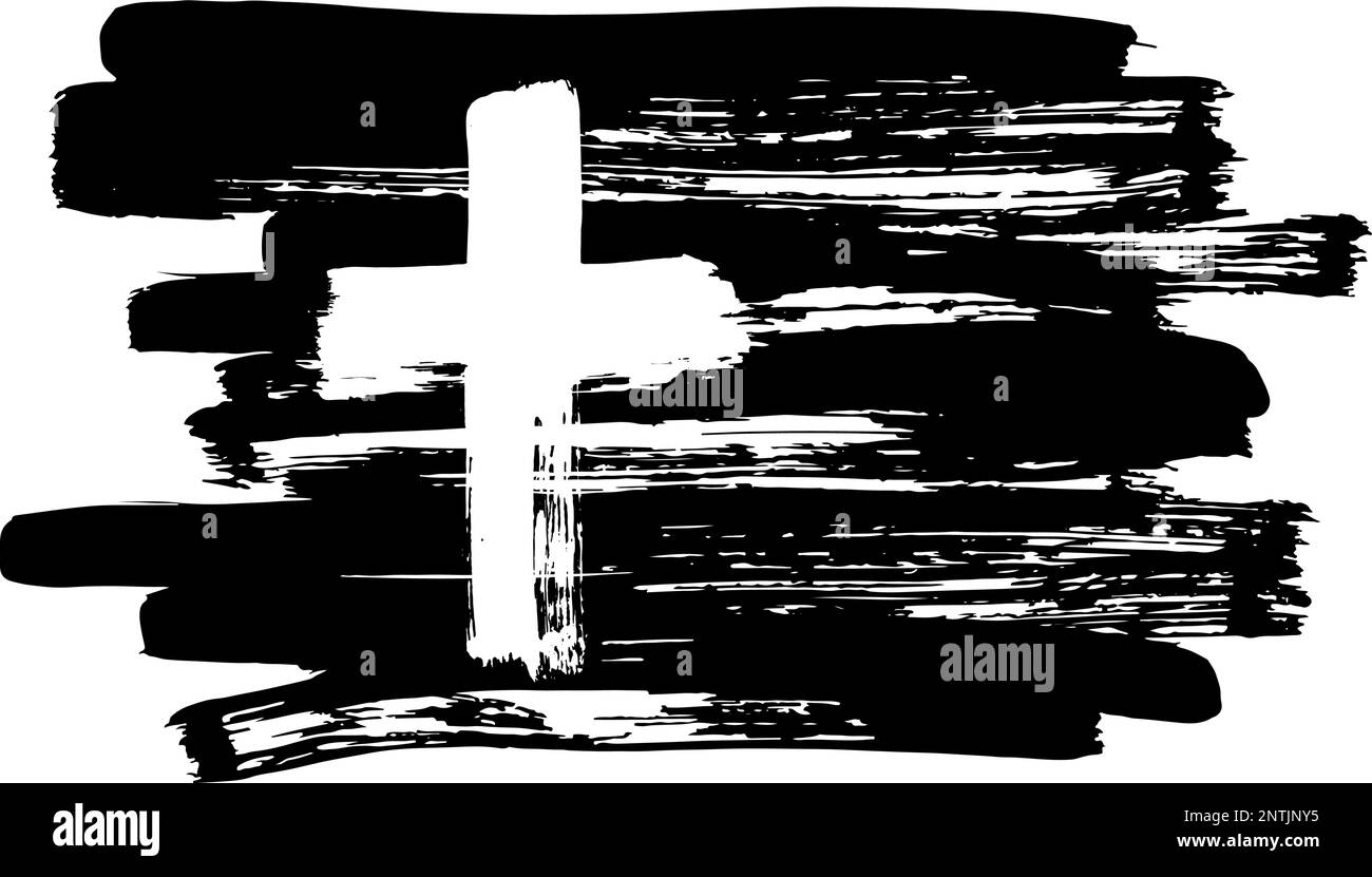 Hand drawn cross. Grunge cross. Cross made with brush stroke on ...