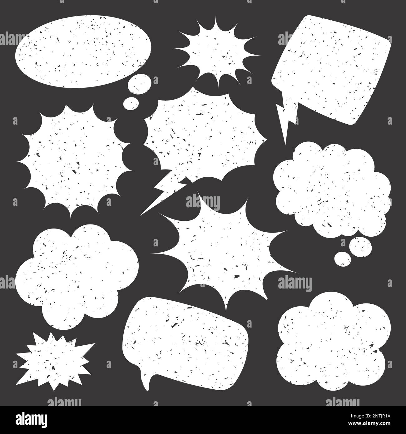 White grunge comic speech bubbles on dark background. Hand drawn retro ...