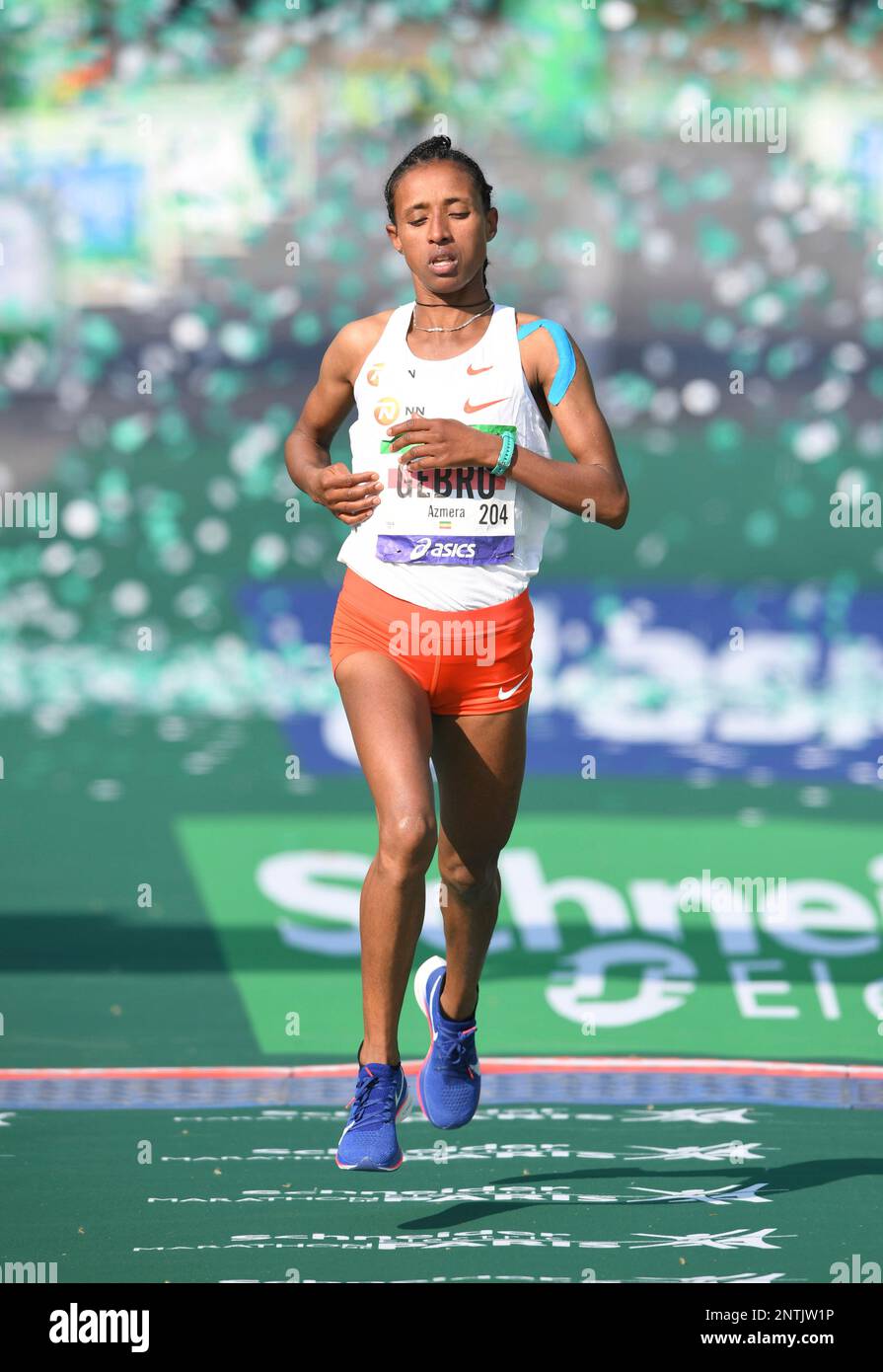 Azmera Gebru (ETH) places second in the women's race in 2:22:52 in the ...