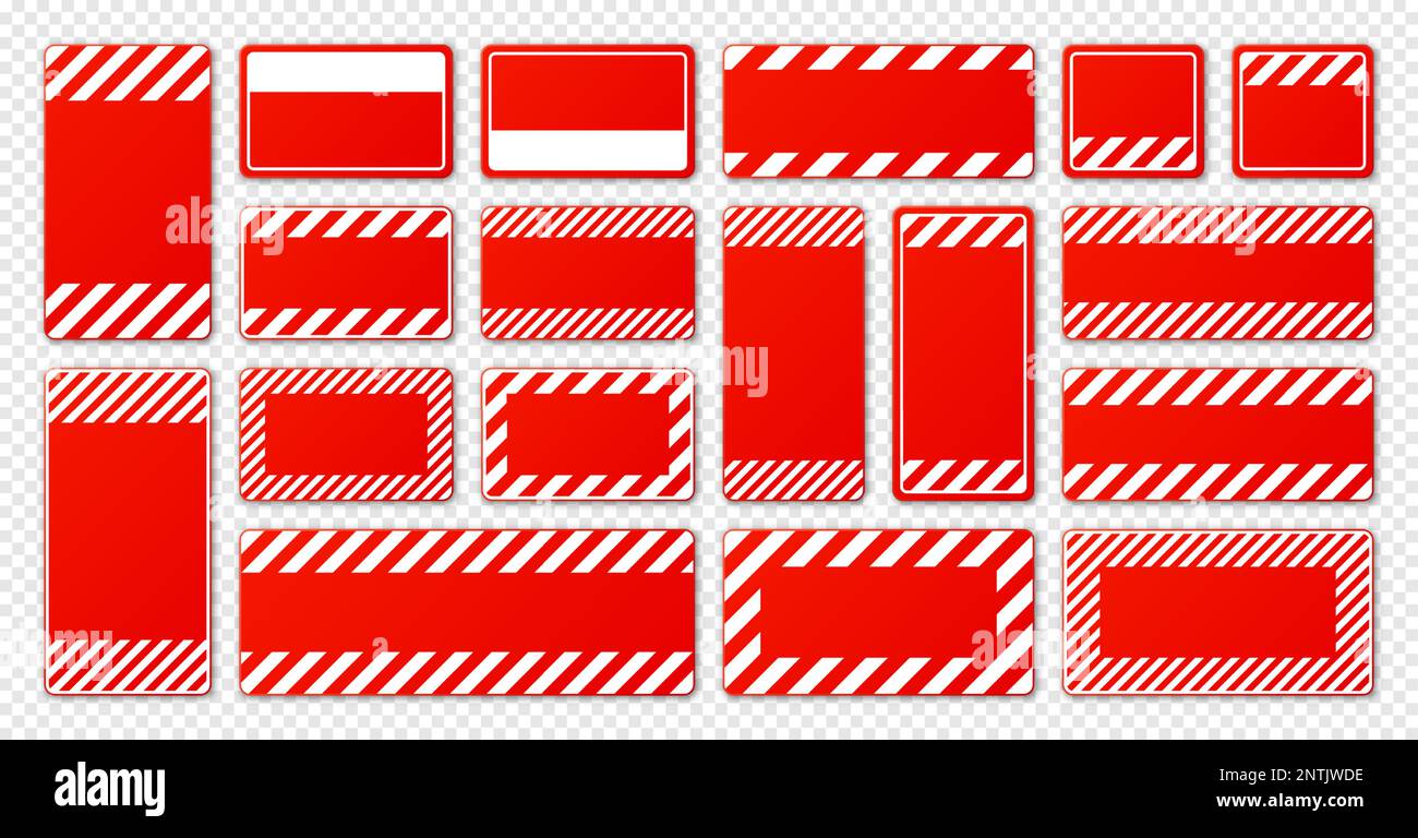 Various blank red warning signs with diagonal lines. Attention, danger ...