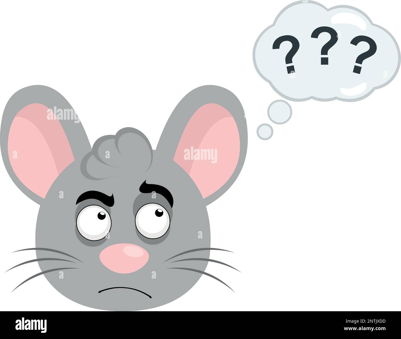 vector illustration face of a cartoon mouse with a thinking or doubtful ...