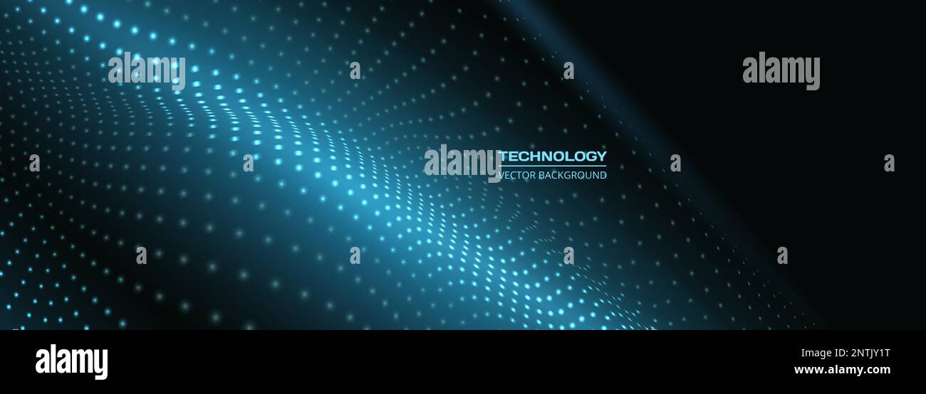 Digital technology wide abstract background with blue tech particle ...