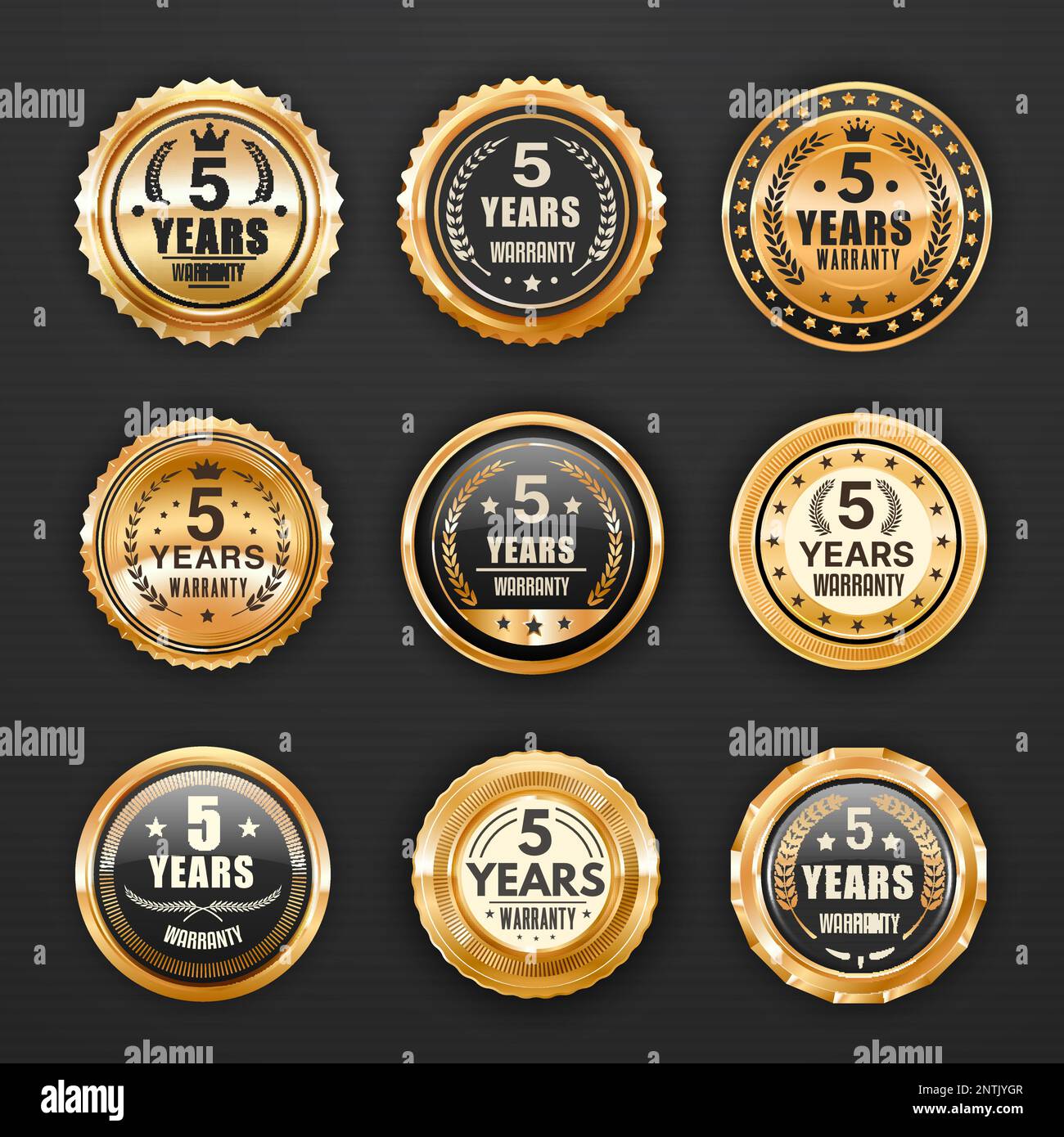 Warranty golden badges, labels and quality seals or guarantee tag ...