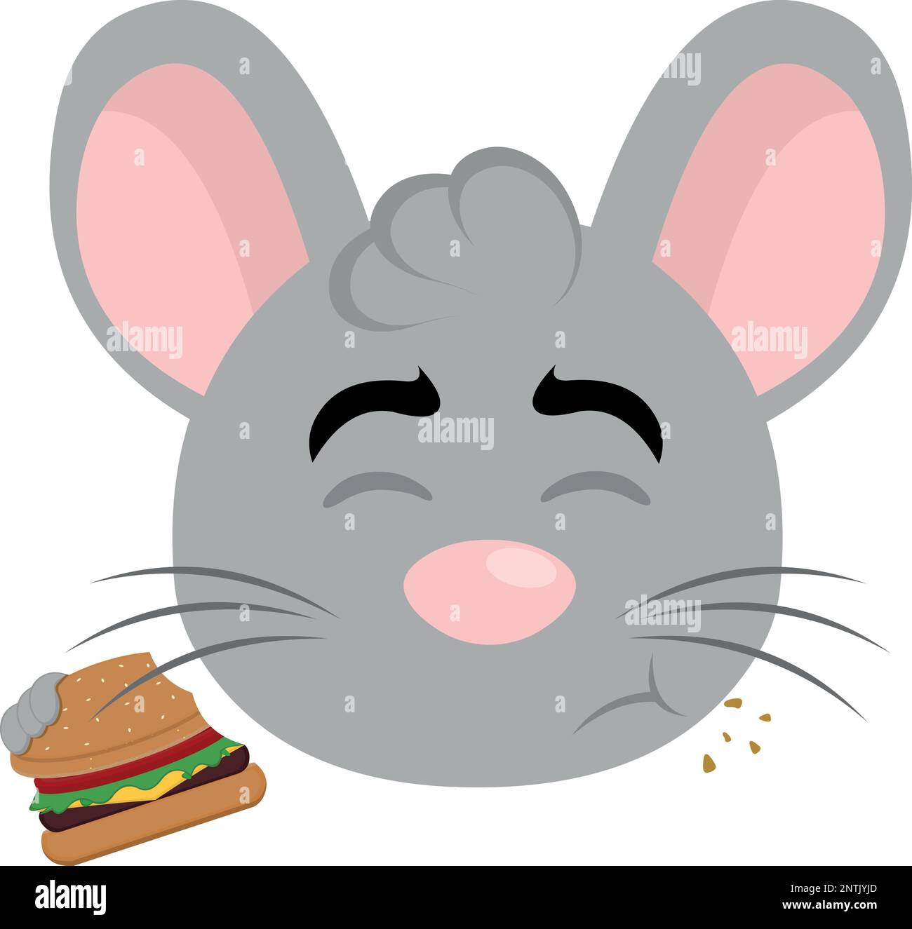 vector illustration face of a cartoon mouse eating a hamburger Stock ...