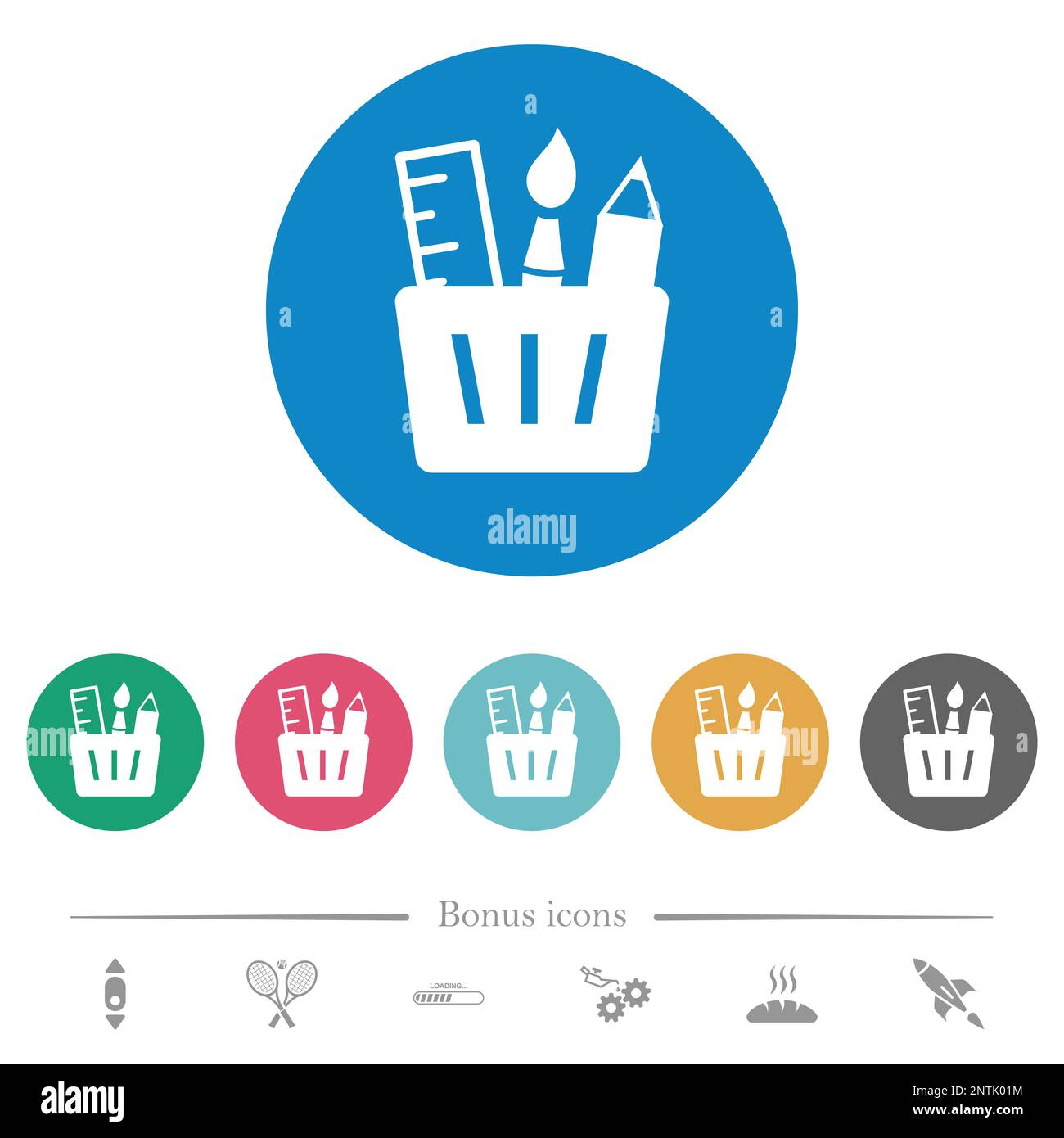 Drawing tools solid flat white icons on round color backgrounds. 6 ...