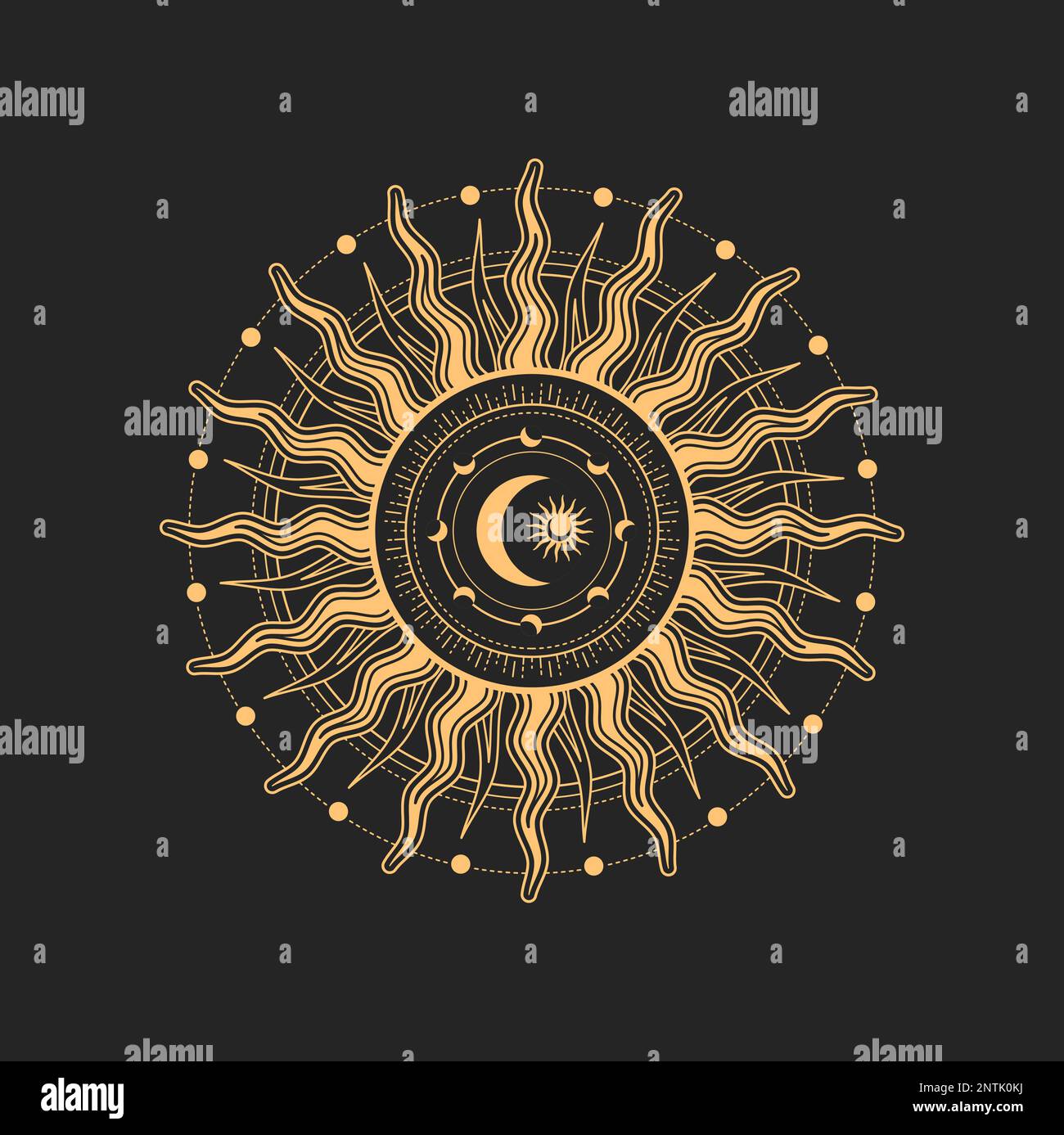 Sun and moon esoteric occult sign. Vector astrological amulet ...