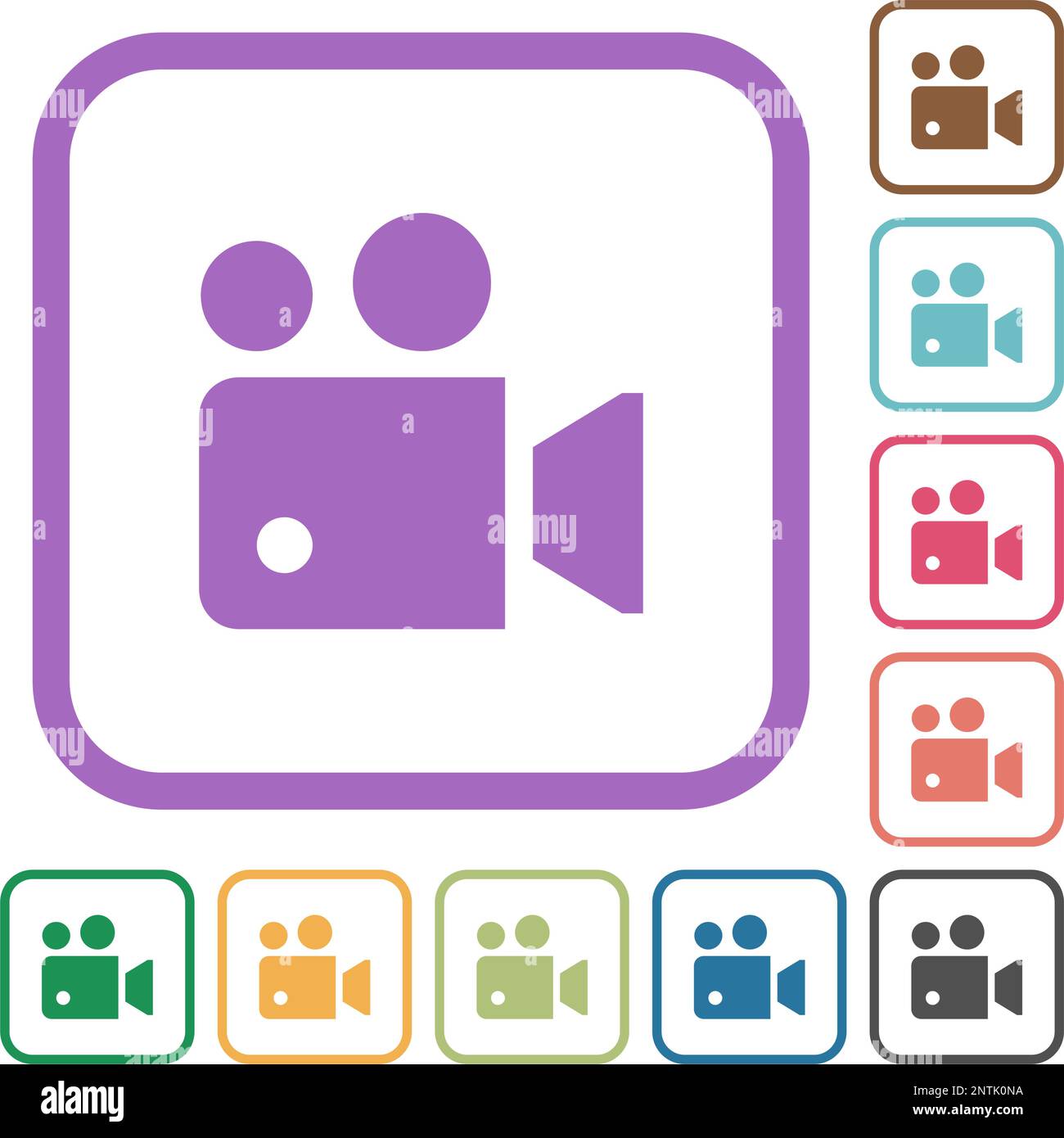 Movie projector solid simple icons in color rounded square frames on white background Stock ...