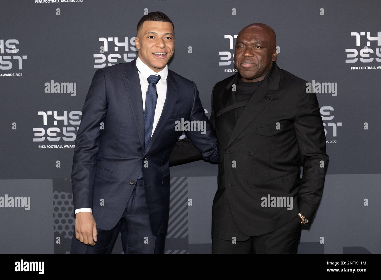 Kylian Mbappe of PSG and his father Wilfried Mbappe arrive at the Best ...