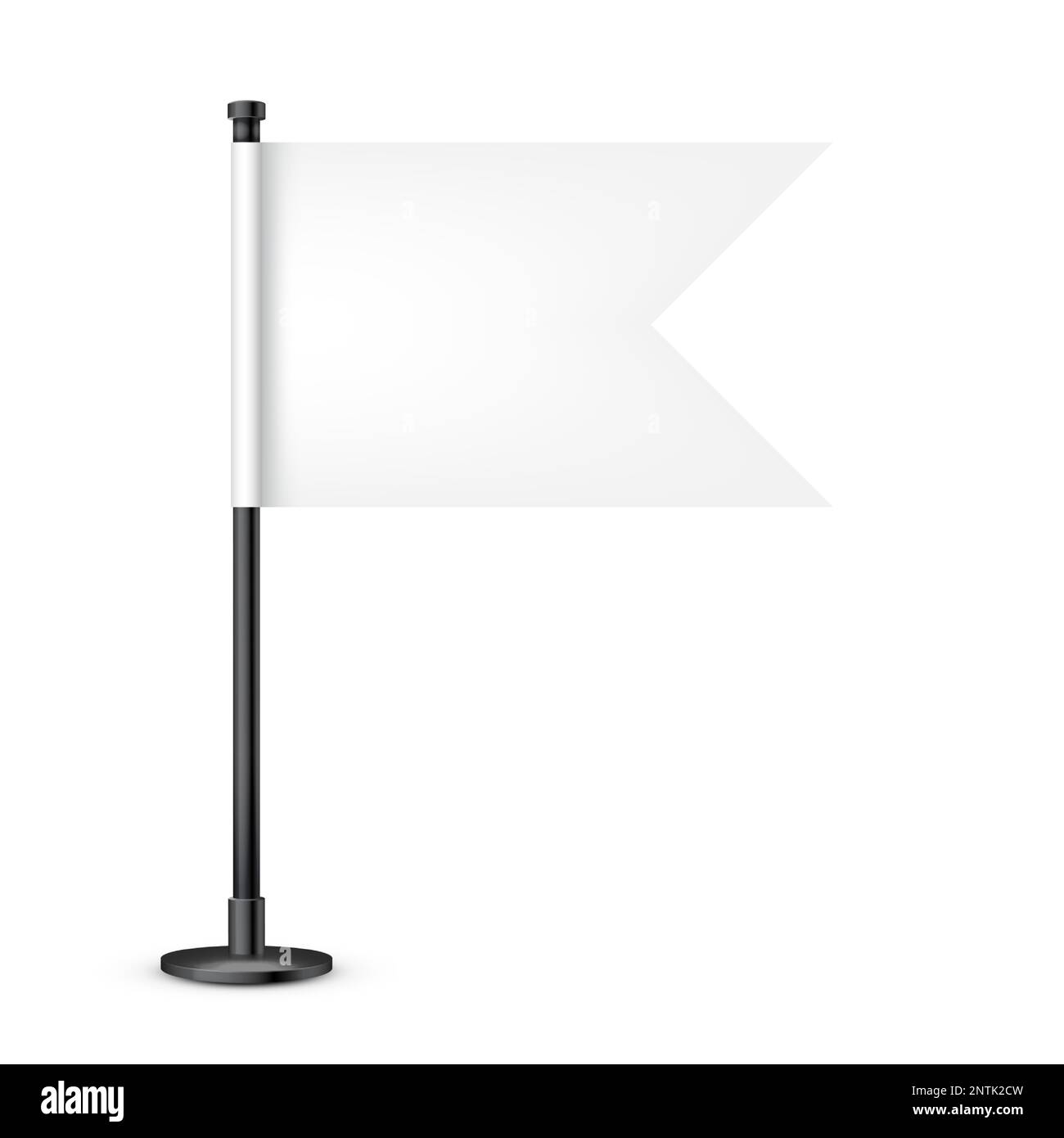 Realistic table flag on a steel pole. Blank white desk flag made of ...