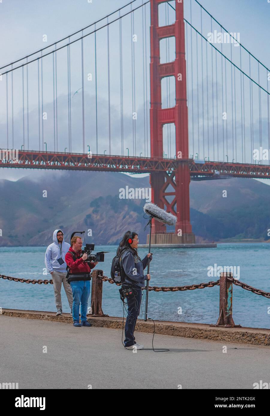san francisco, CA, USA february 18 2023 a film crew is filming next to ...