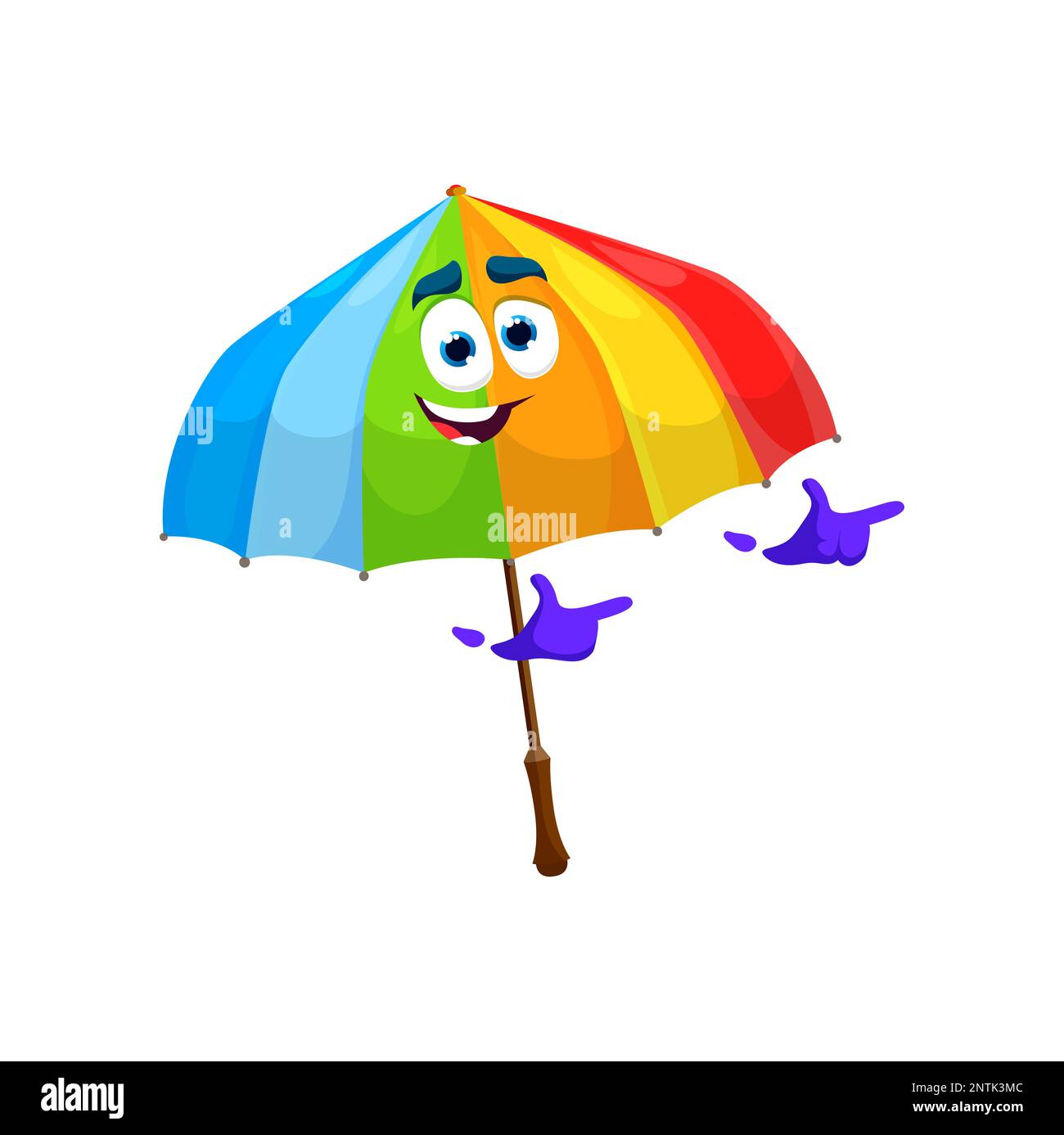 Cartoon rainbow umbrella character, vector parasol with cheerful face ...