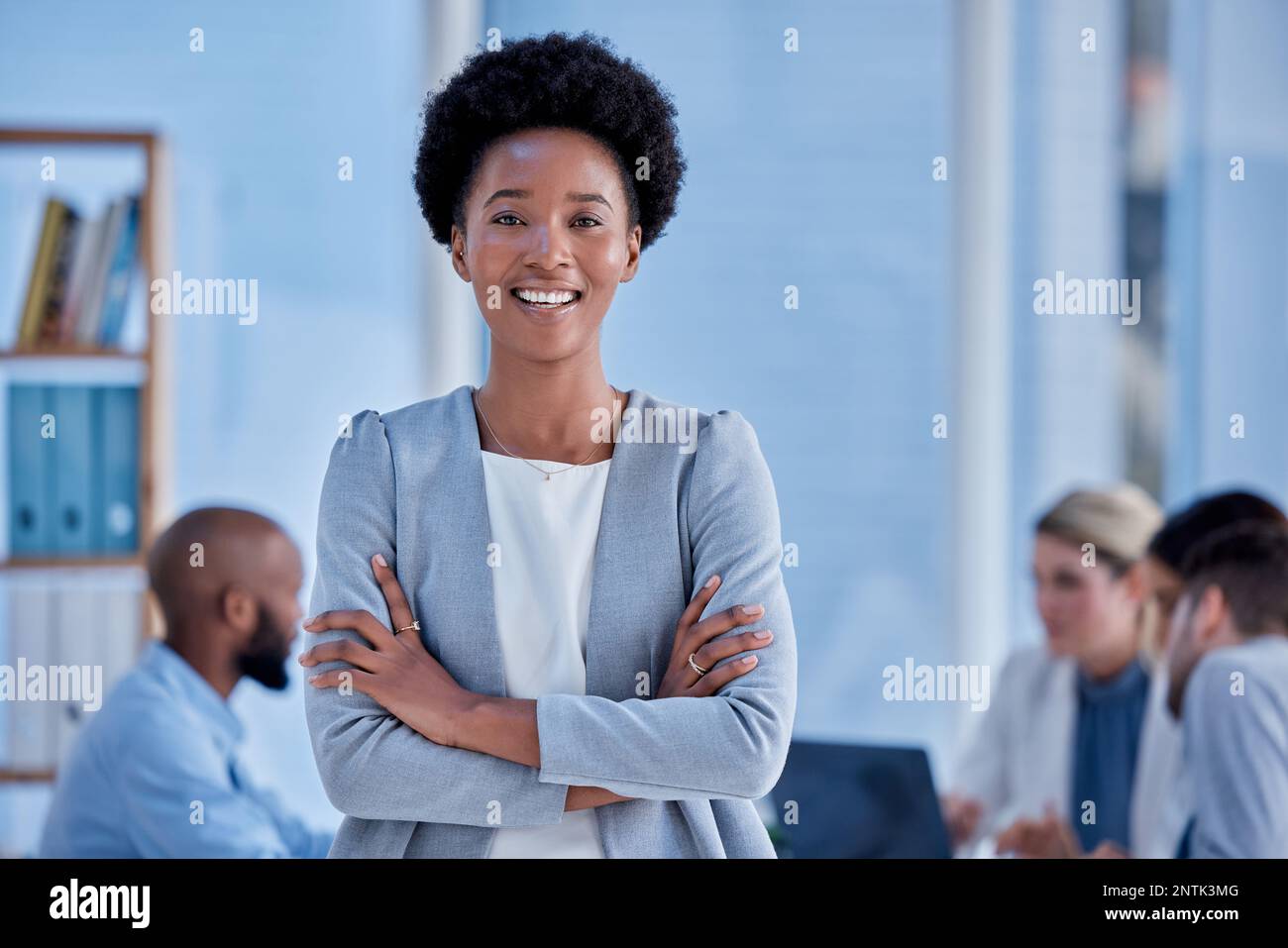 Business, leadership and portrait of black woman CEO, happy in office ...