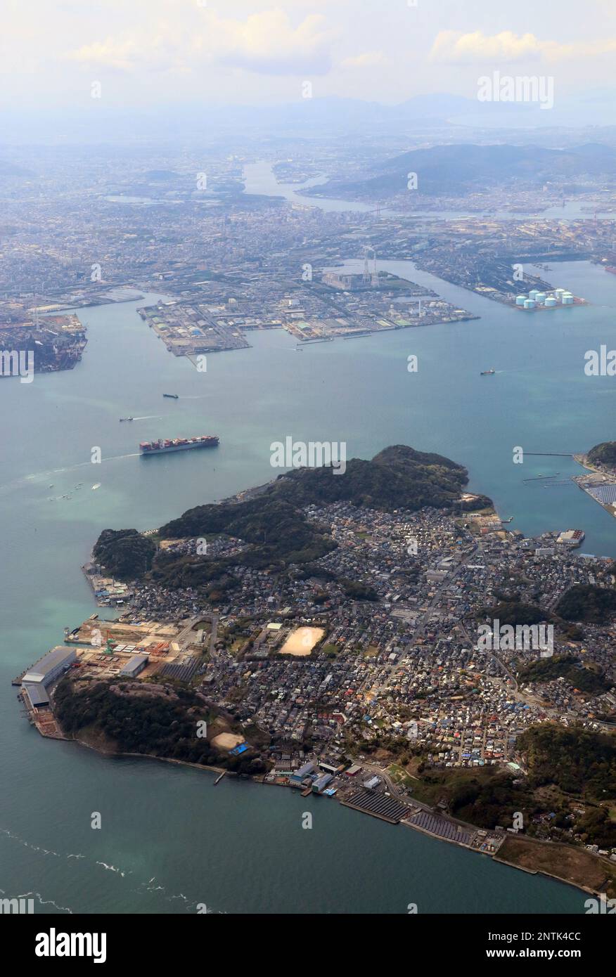 An aerial photo shows Kanmon Straits between Kitakyushu city, Fukuoka ...