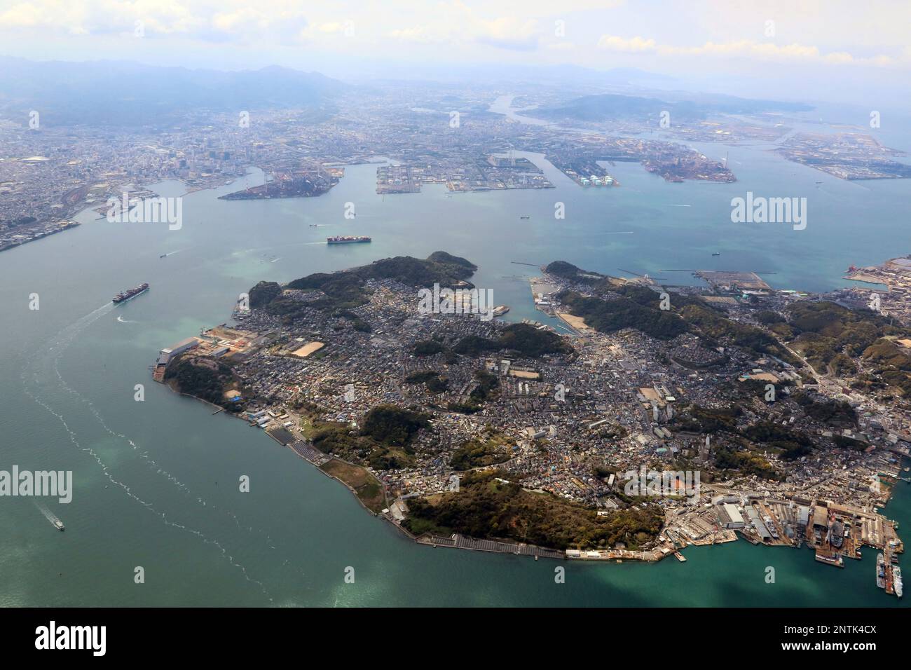 An aerial photo shows Kanmon Straits between Kitakyushu city, Fukuoka ...