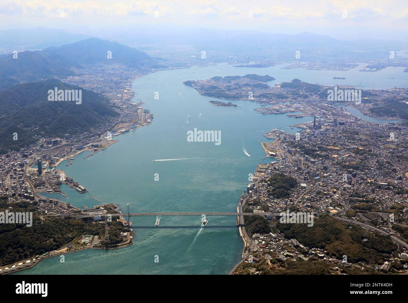 An aerial photo shows Kanmon Straits between Kitakyushu city, Fukuoka ...