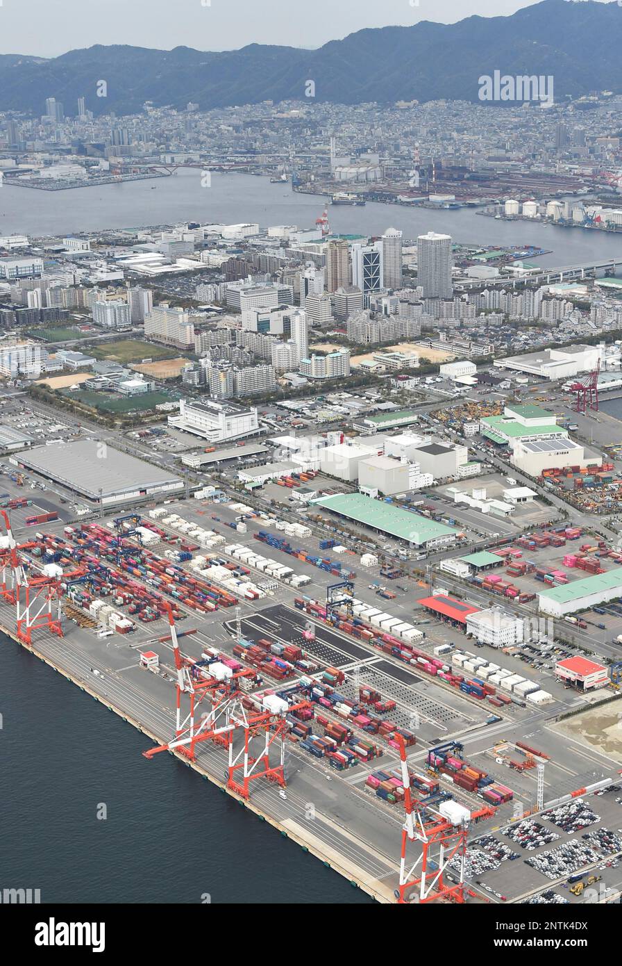 An aerial photo shows Yumeshima Container terminal operated by Dream ...