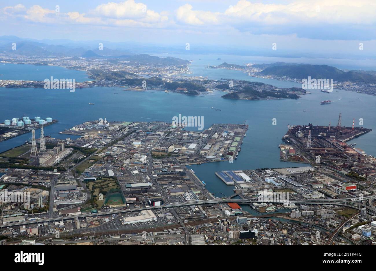 An aerial photo shows Kanmon Straits between Kitakyushu city, Fukuoka ...