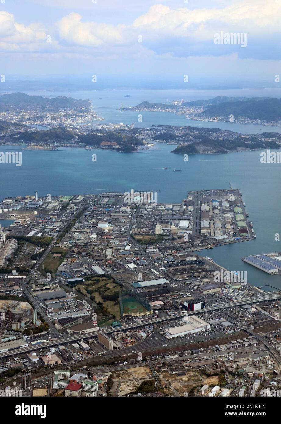 An aerial photo shows Kanmon Straits between Kitakyushu city, Fukuoka ...