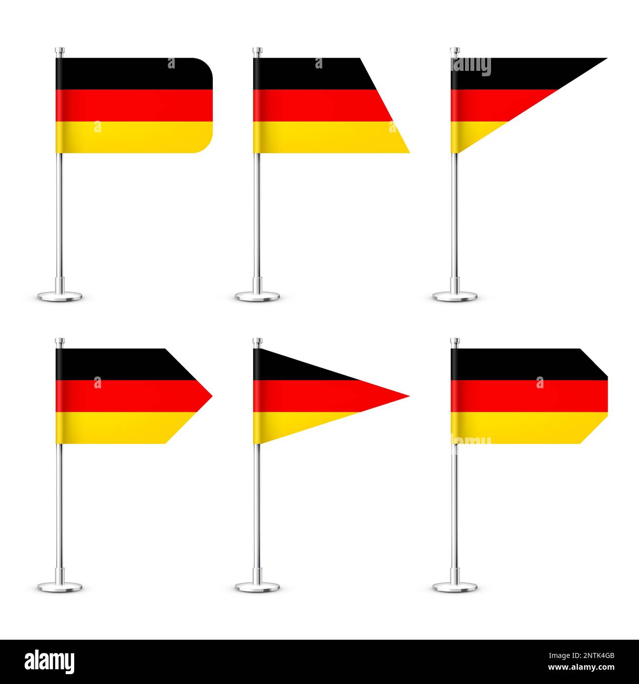 Realistic various German table flags on a chrome steel pole. Souvenir ...