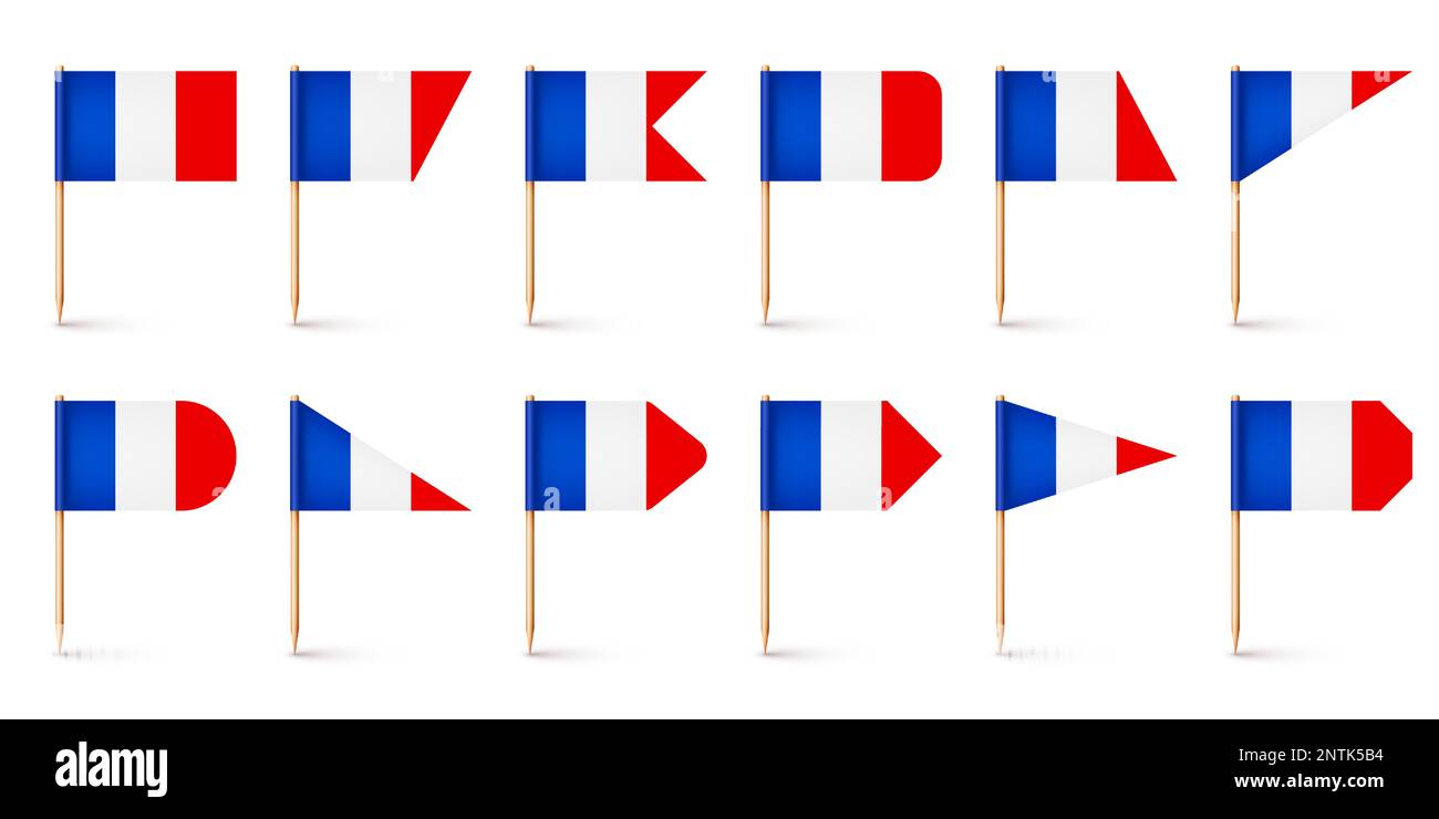 Realistic various French toothpick flags. Souvenir from France. Wooden ...
