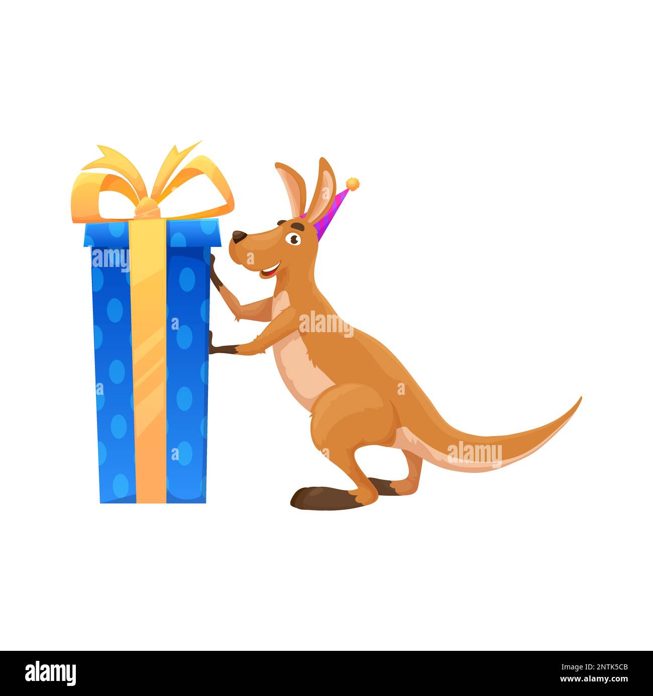 Cartoon kangaroo character with present box. Isolated funny vector ...
