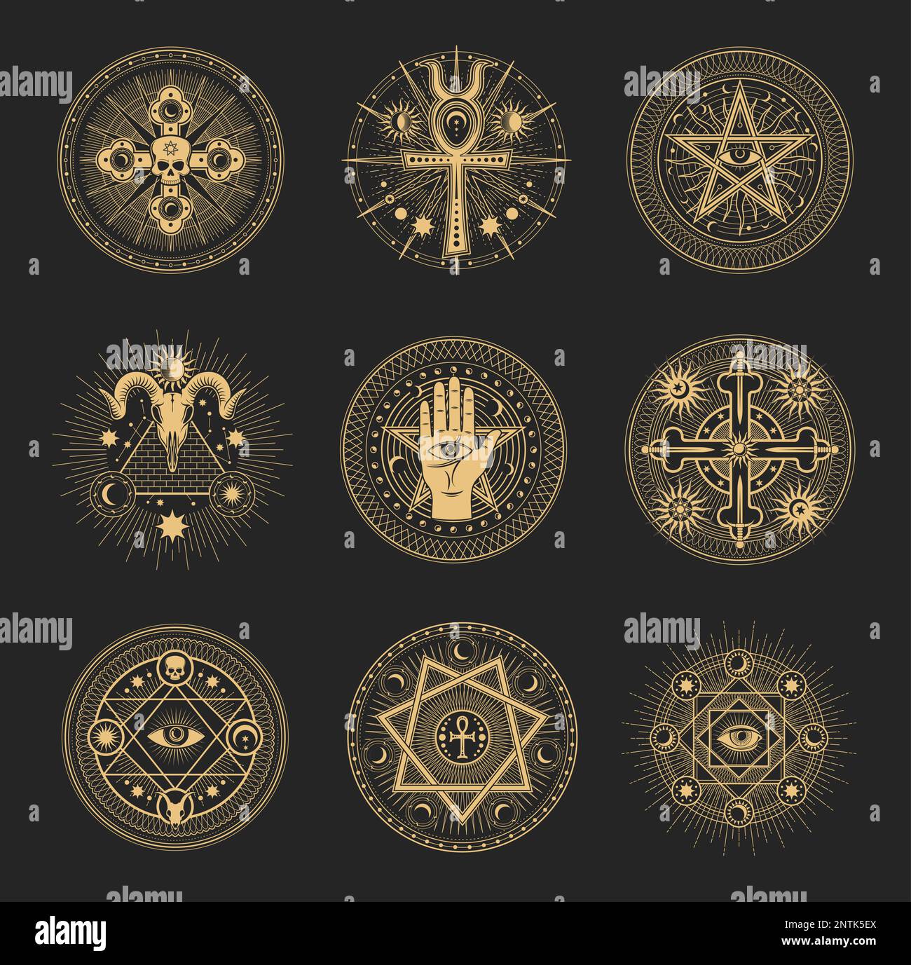 Mason signs, occult and esoteric pentagram symbols, magic tarot. Mason ...