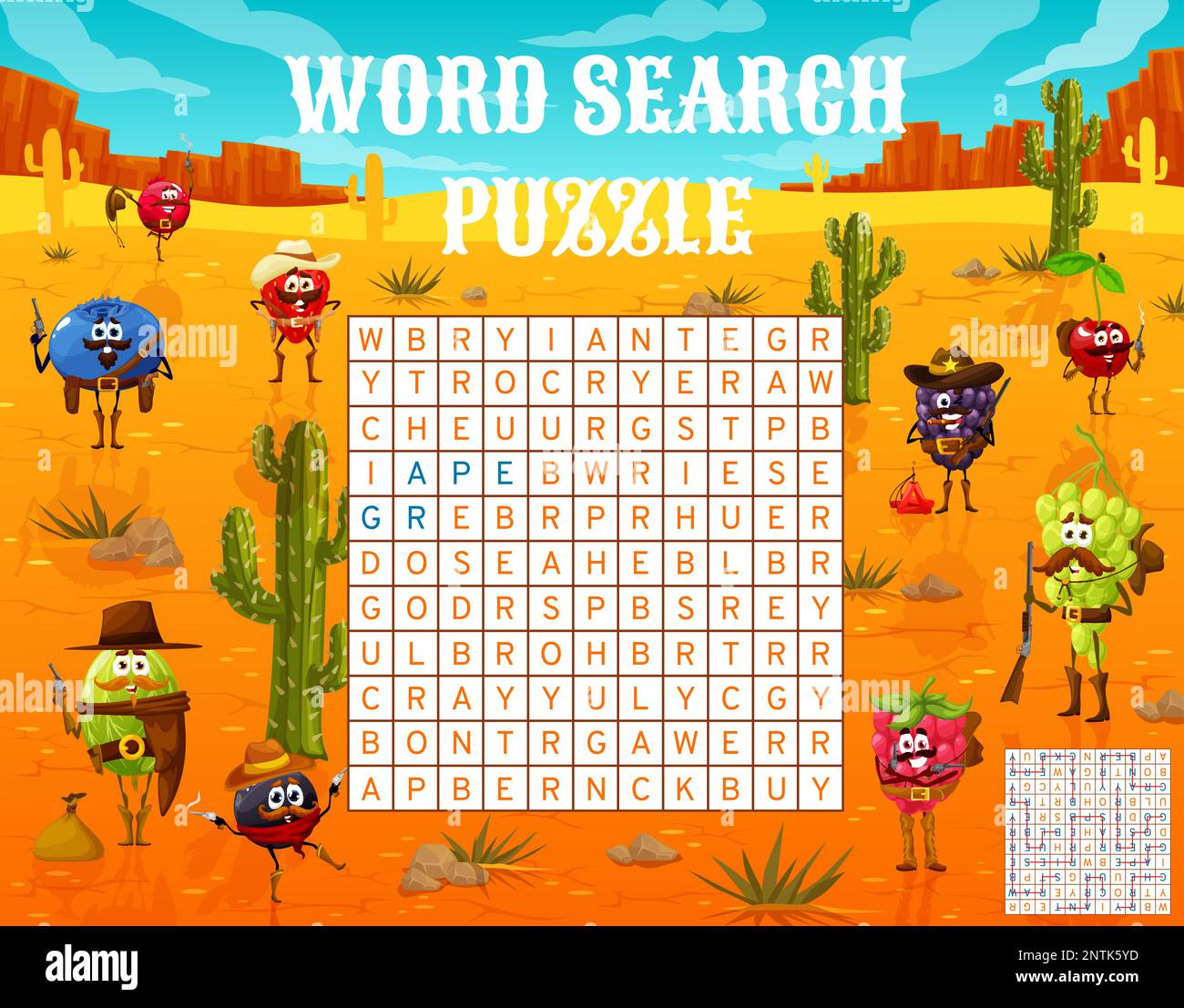 Word search puzzle, Wild West ranger, cowboy and bandit berry ...