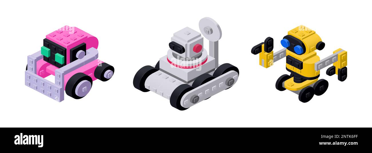 Set of cute little cartoon robots in isometry. Vector clipart Stock Vector Image & Art - Alamy