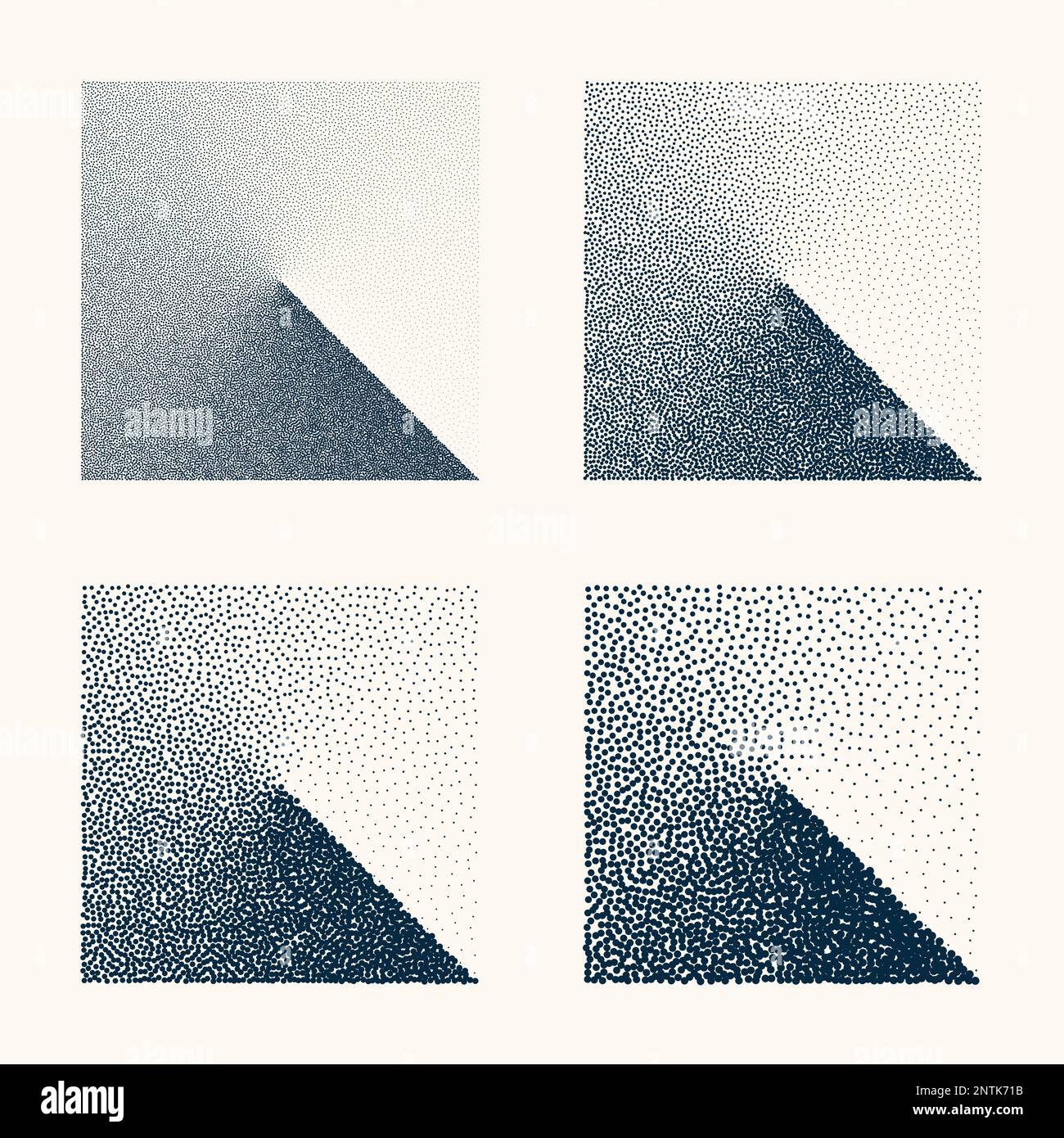 Square shaped dotted objects, vintage stipple elements. Stippling, dotwork drawing shading using ...