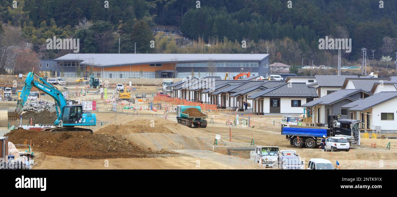 A photo shows public housing construction going on at Okawara district ...