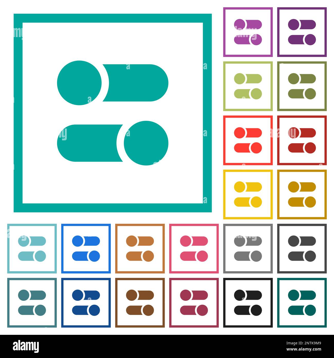 Horizontal toggle switches solid flat color icons with quadrant frames ...