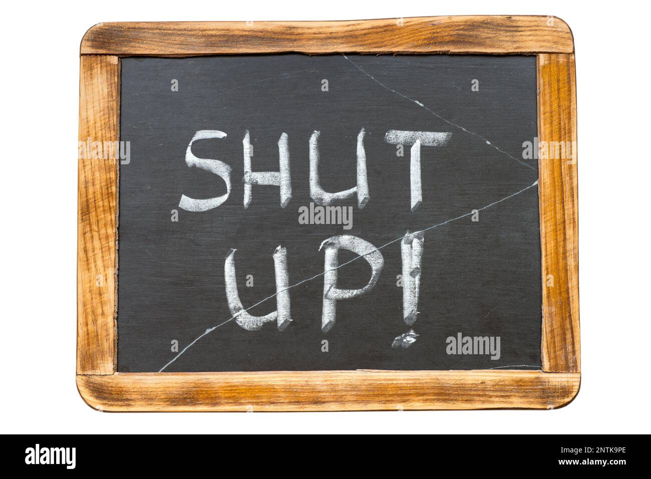 shut up exclamation handwritten on vintage school slate board isolated ...