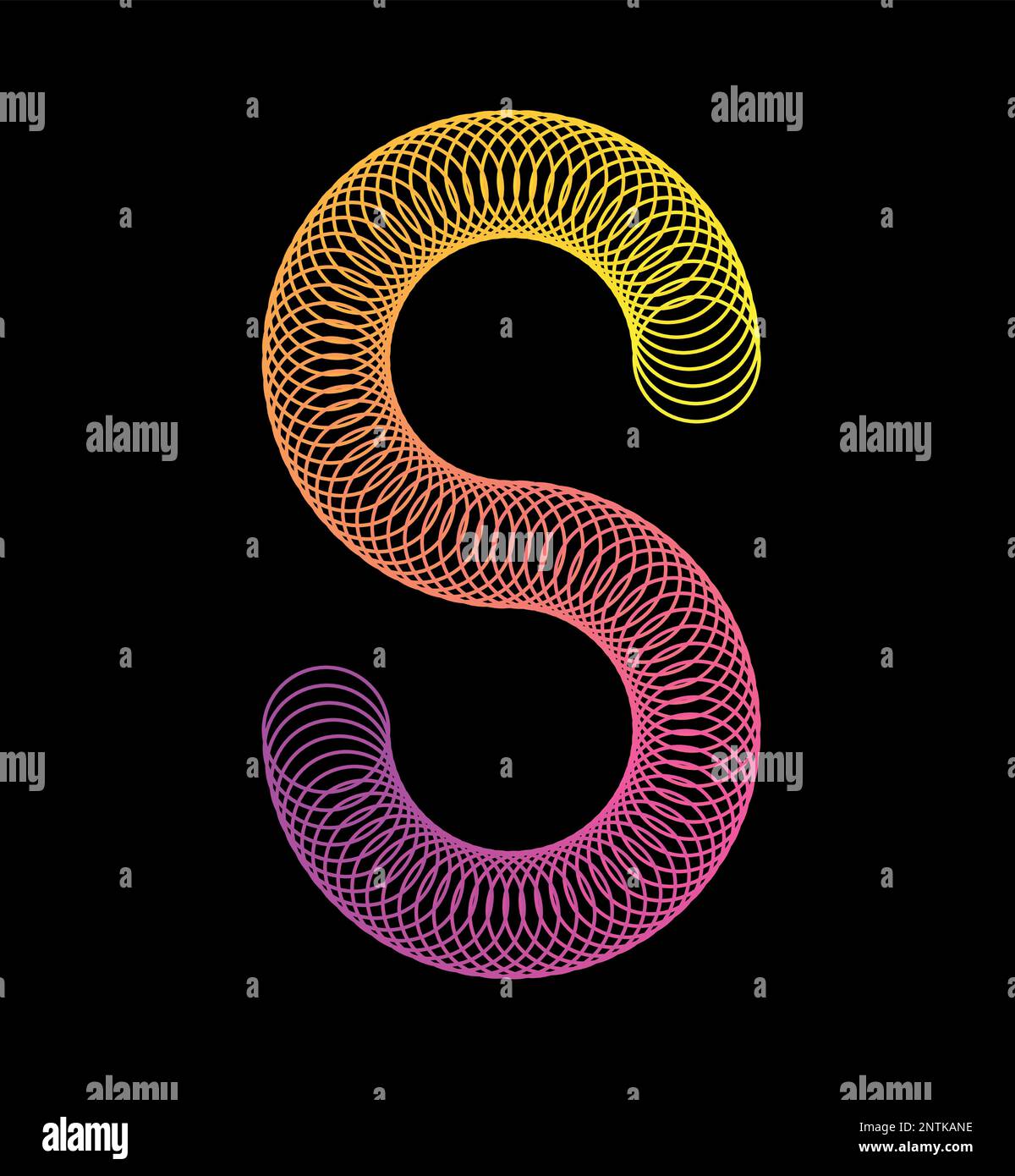 Vector shaped letter S constructed with circles and yellow and pink ...