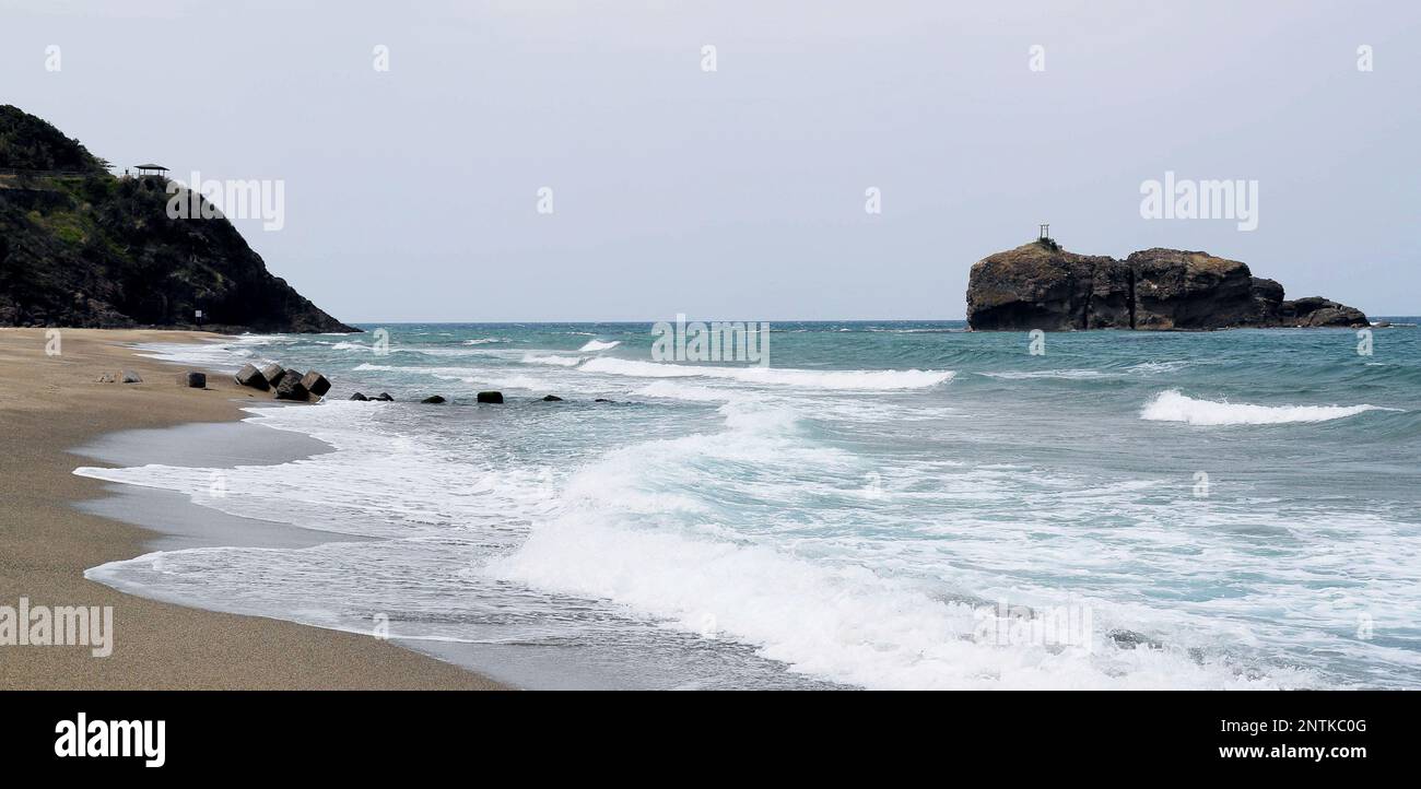 A picture shows Hakuto Beach, the site of a legend in the Kojiki, the ...