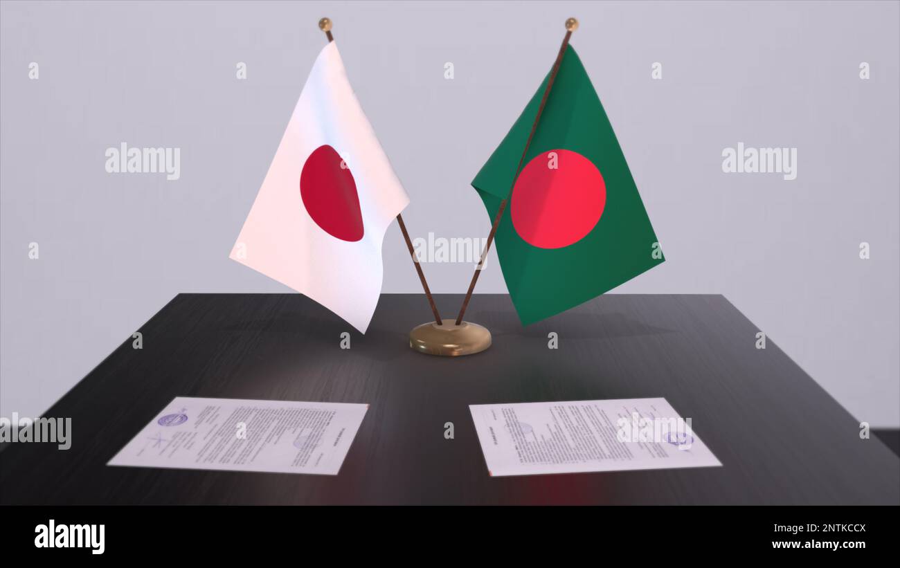 Bangladesh and Japan national flags, political deal, diplomatic meeting ...