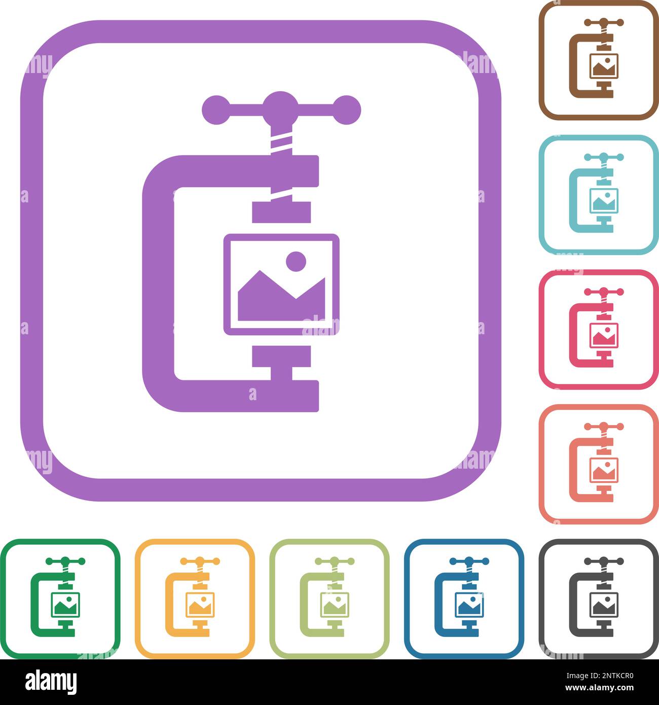 Image compression solid simple icons in color rounded square frames on white background Stock ...