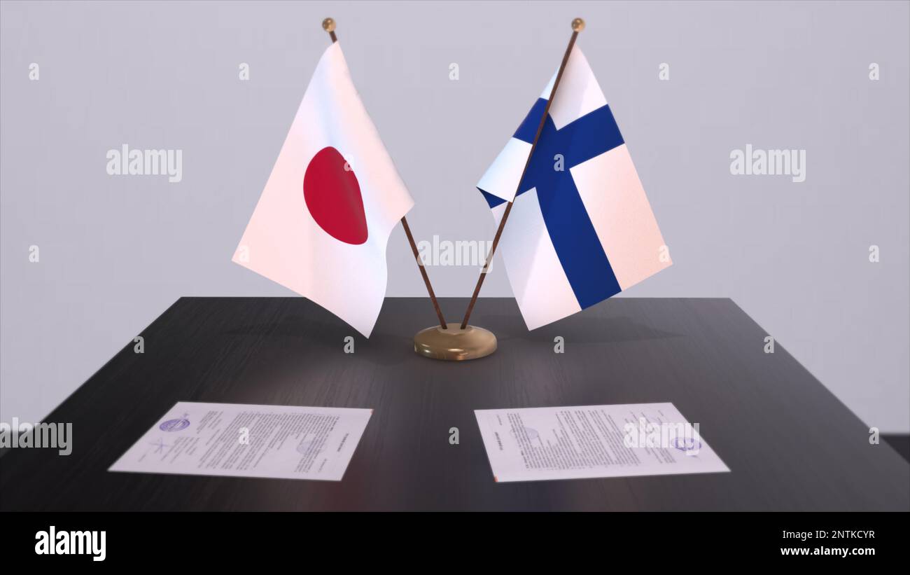 Finland and Japan national flags, political deal, diplomatic meeting ...