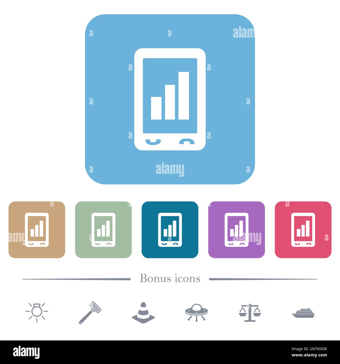 Mobile signal strength white flat icons on color rounded square ...
