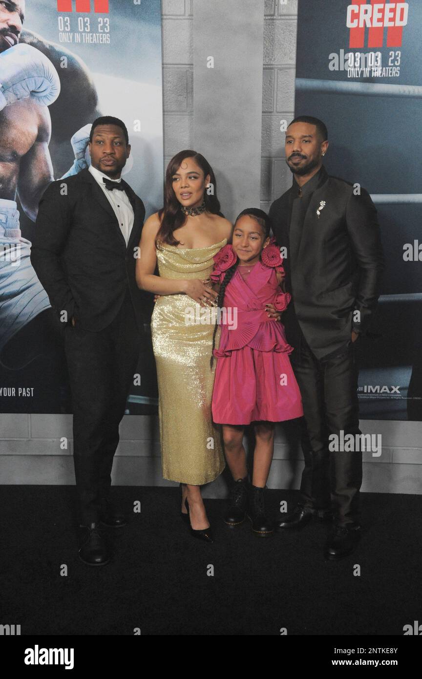 Los Angeles, CA. 27th Feb, 2023. Jonathan Majors, Tessa Thompson, Mila ...