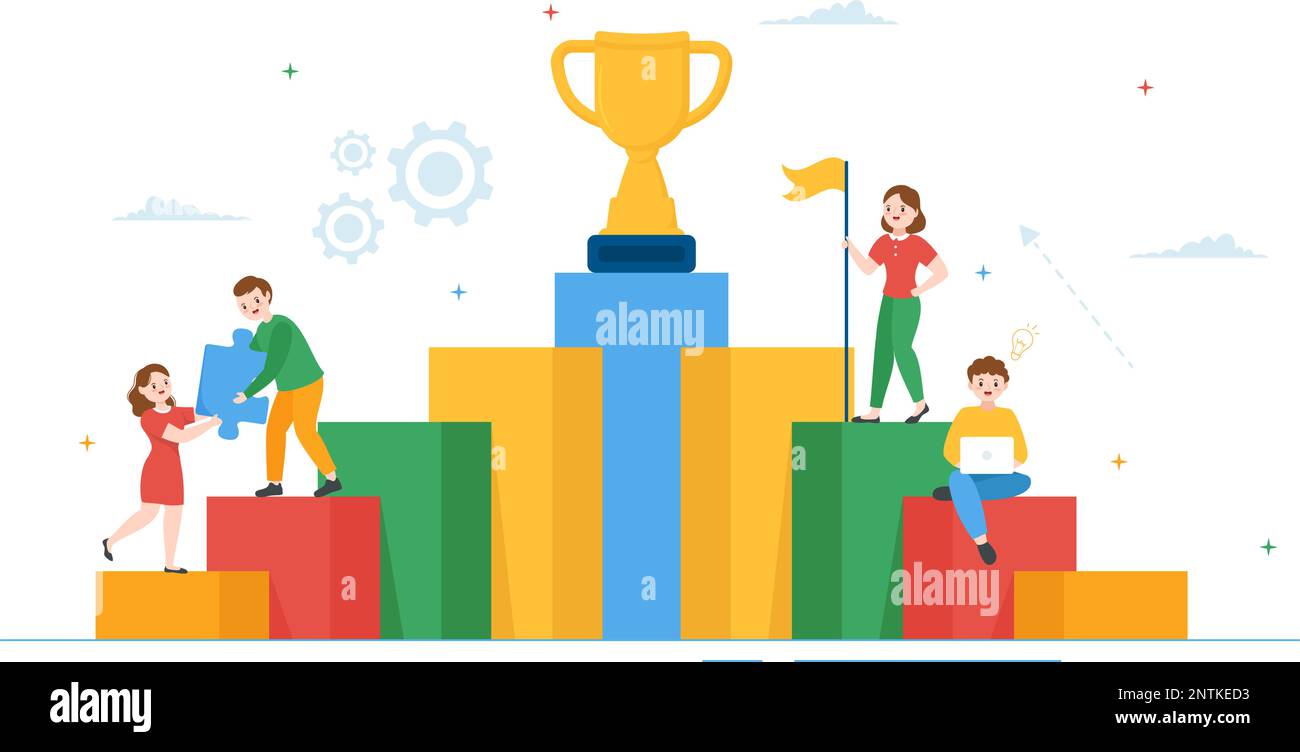 Challenge Illustration with Businessman Running to the Top and ...