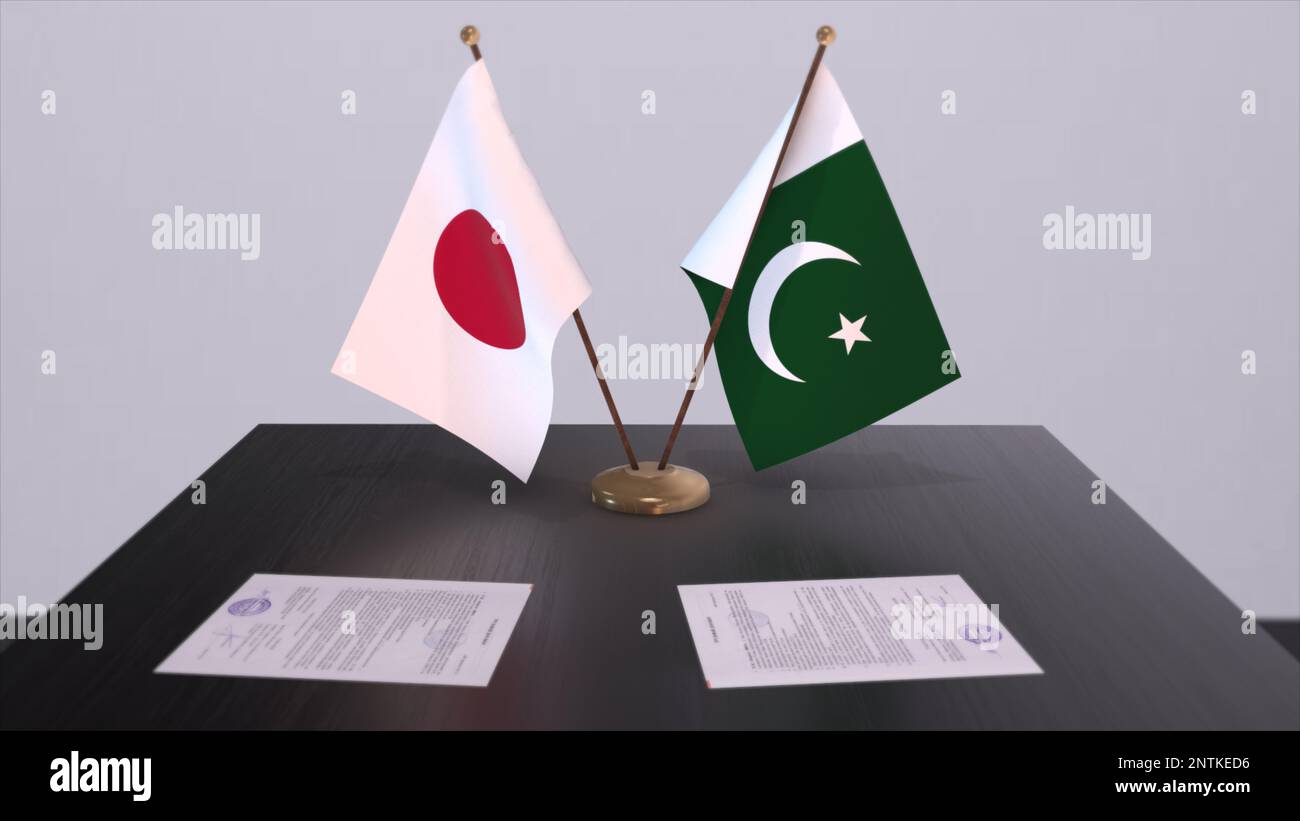 Pakistan and Japan national flags, political deal, diplomatic meeting ...