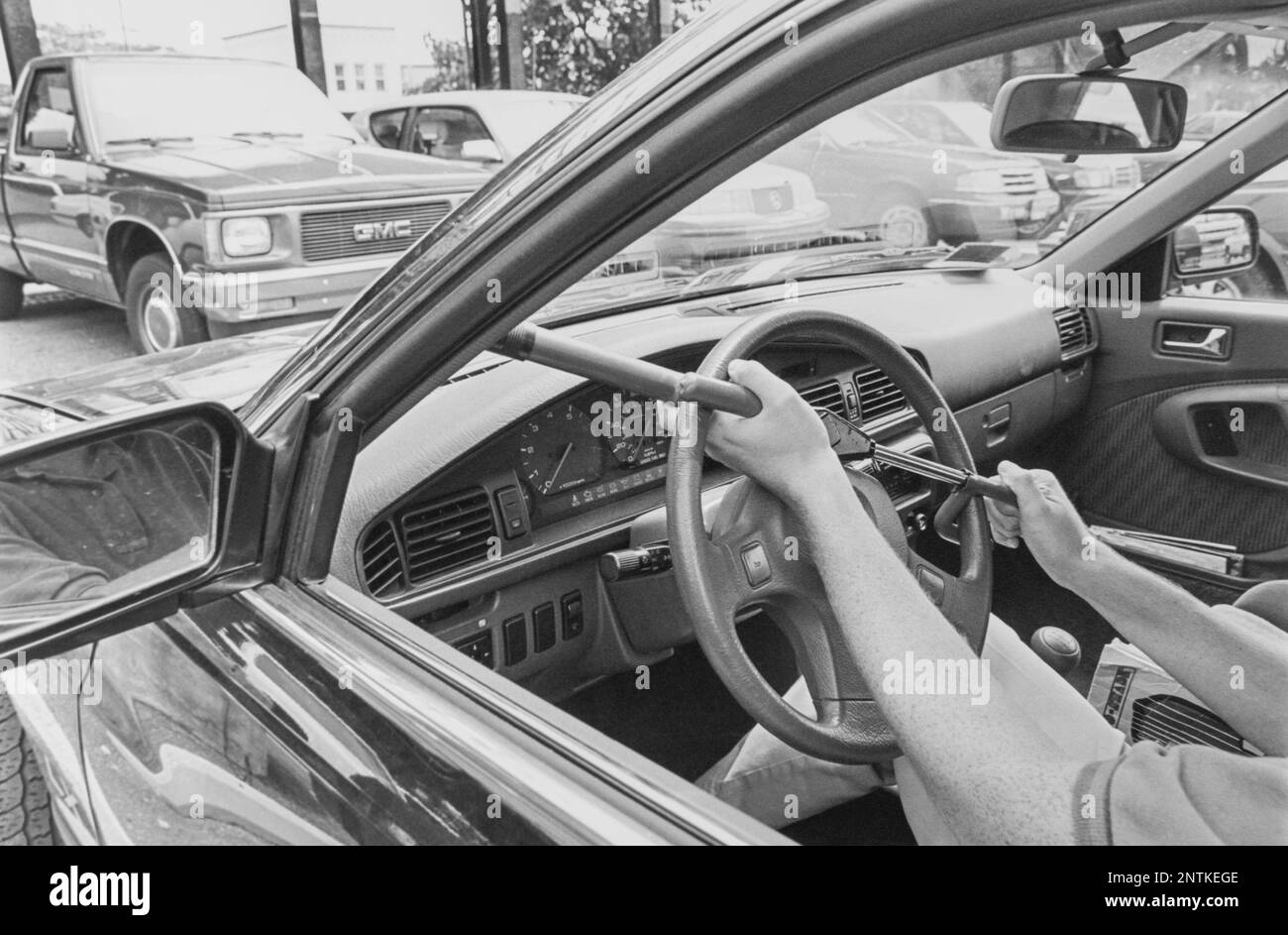 The Club' steering wheel of car, in August 1993. (Photo by Maureen ...