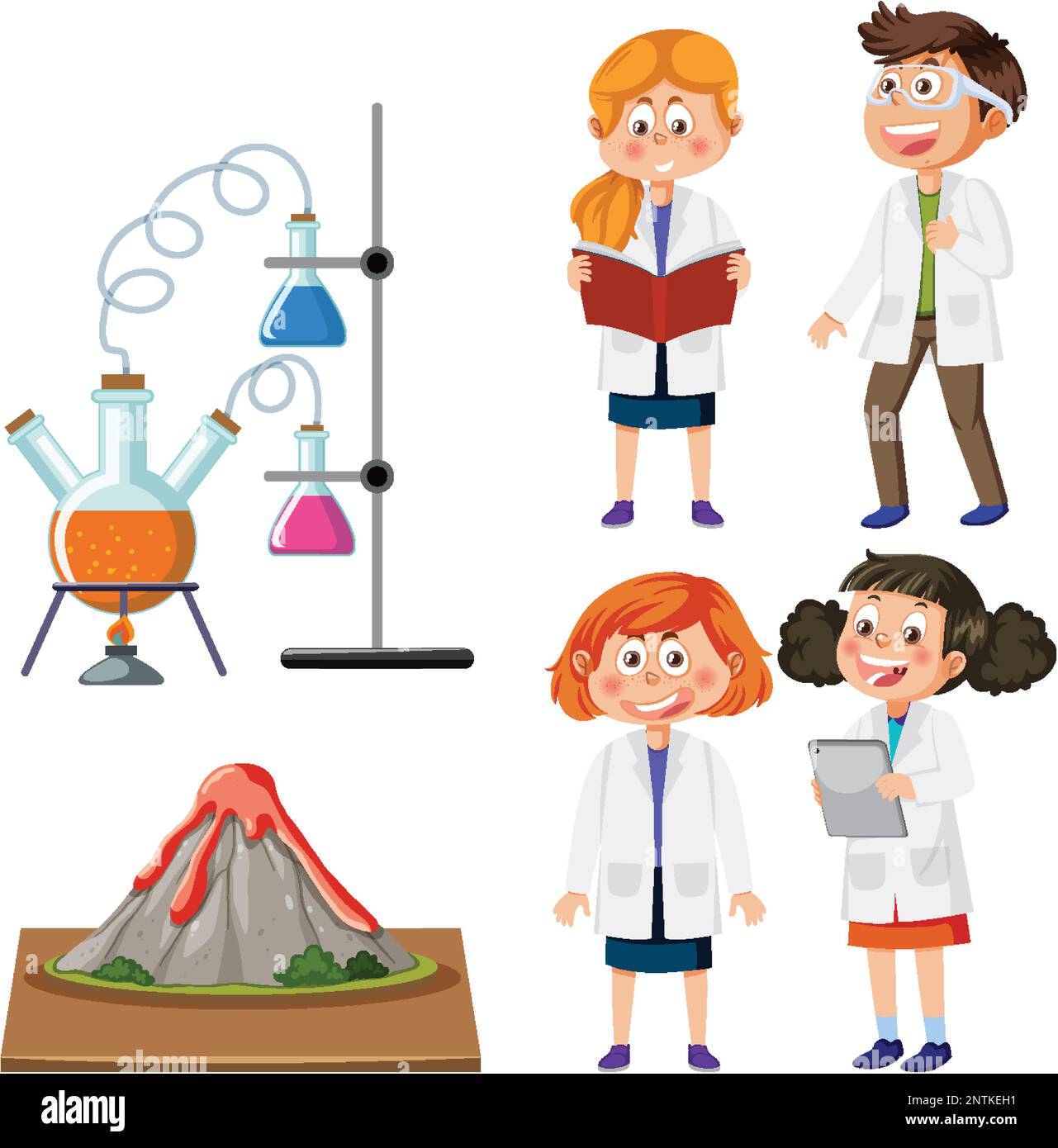 Scientist and student doing chemistry experiment illustration Stock ...