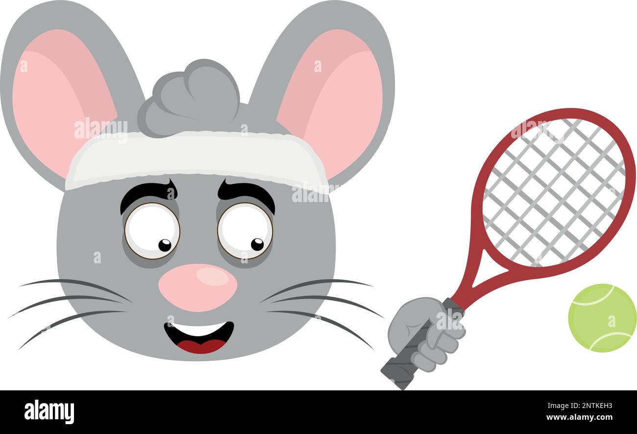 vector illustration face of a cartoon mouse with a tennis racket and ...