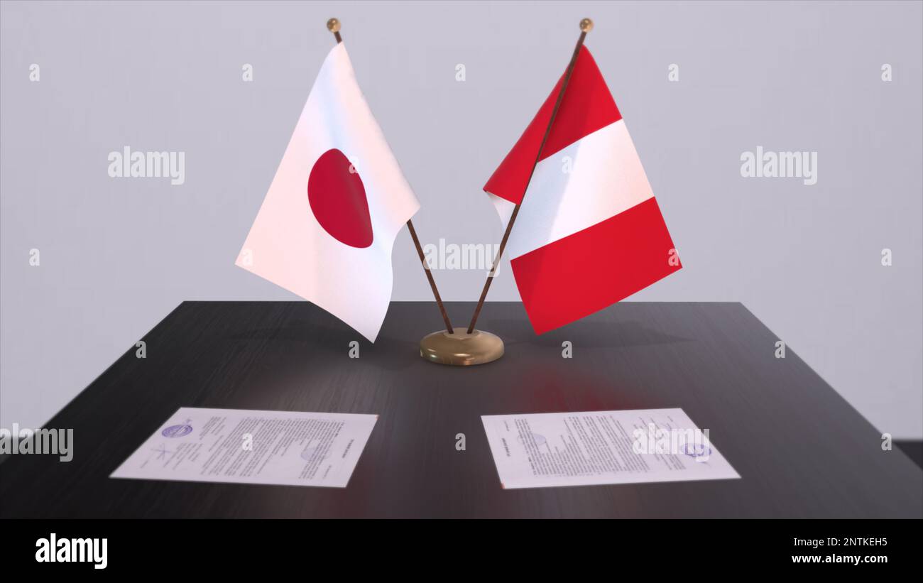 Peru and Japan national flags, political deal, diplomatic meeting ...