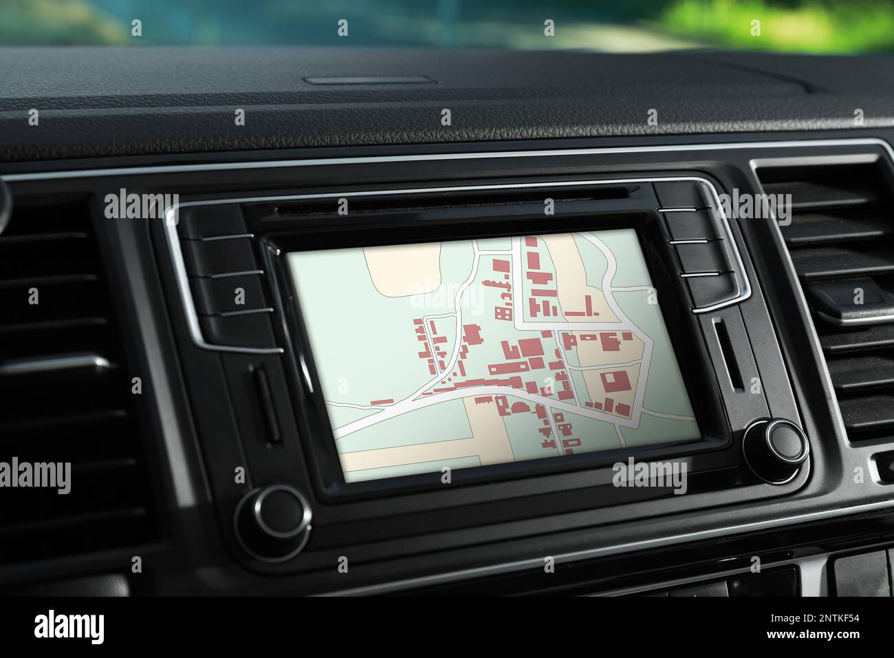 Closeup view of dashboard with navigation system in modern car Stock ...
