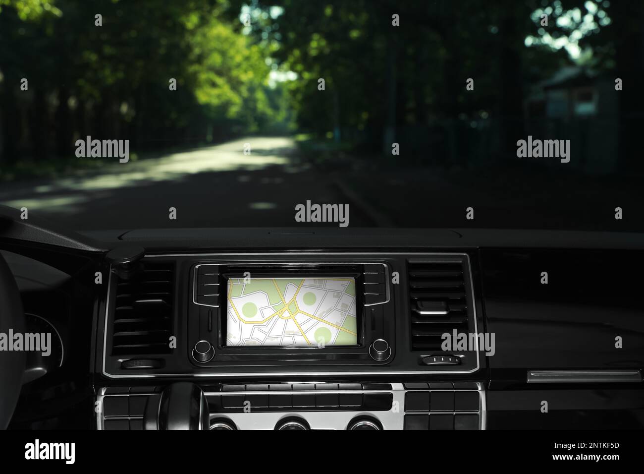 View of dashboard with navigation system in modern car Stock Photo - Alamy
