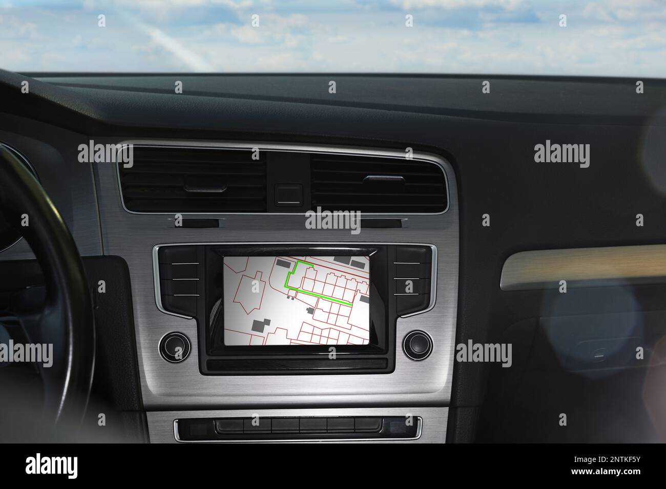 View of dashboard with navigation system in modern car Stock Photo - Alamy