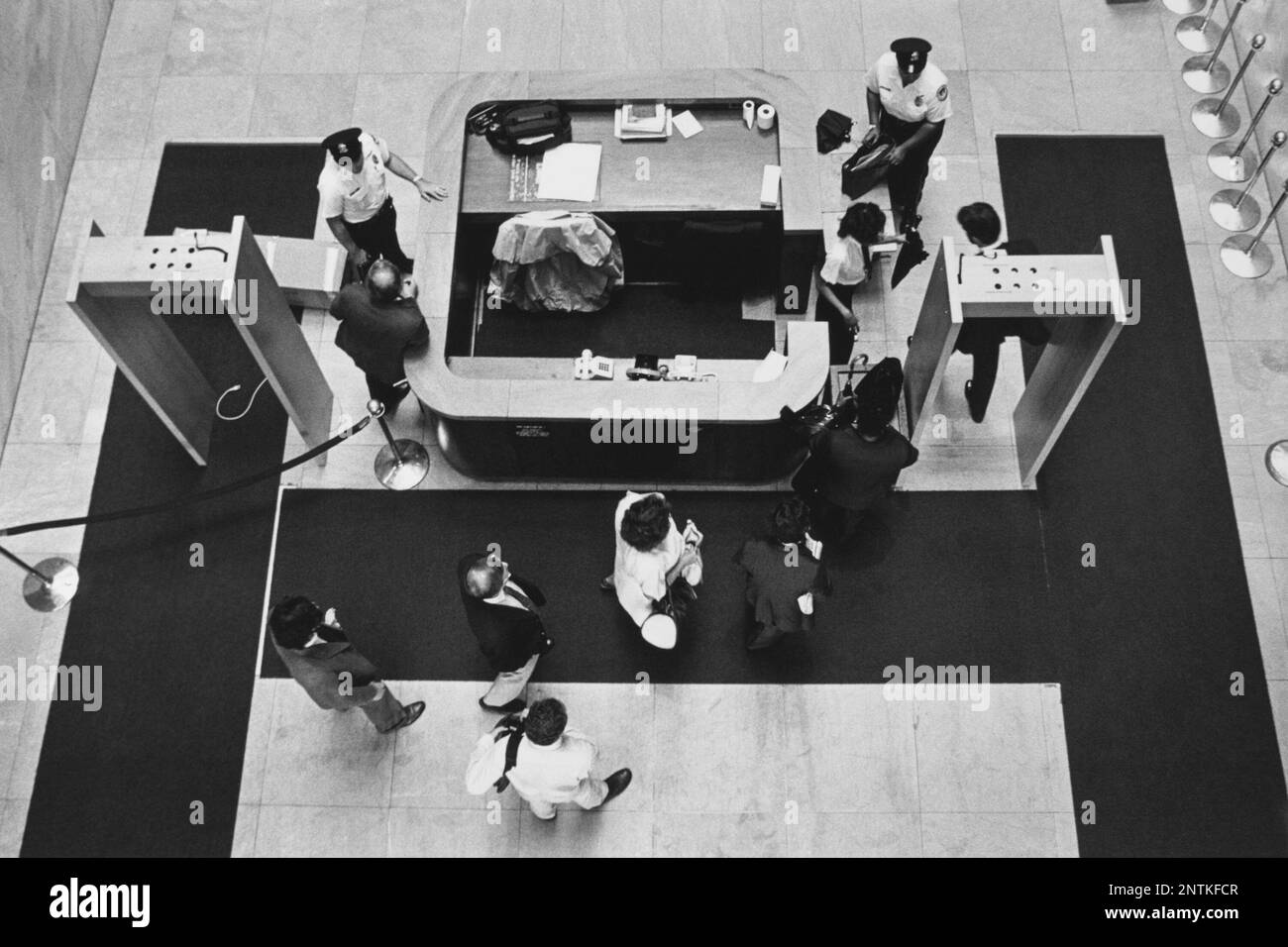 Aerial view of security check of all staff members in Hart Senate ...